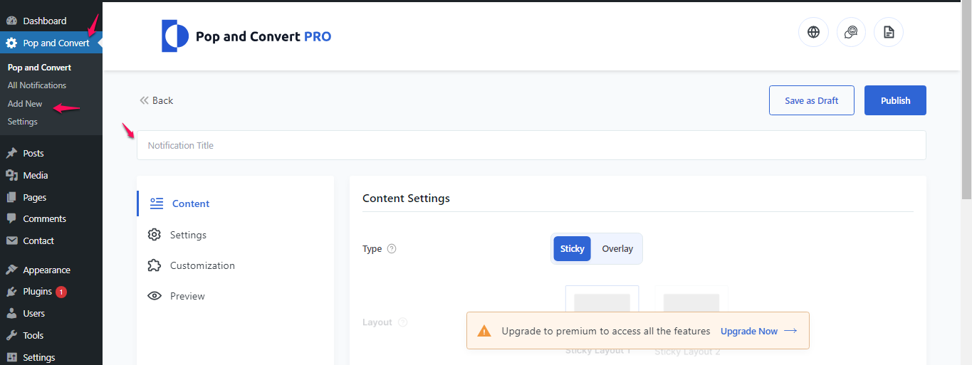 How to create a Notification? - Pop and Convert