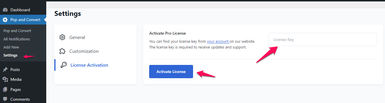 How to activate the License Key? - Pop and Convert